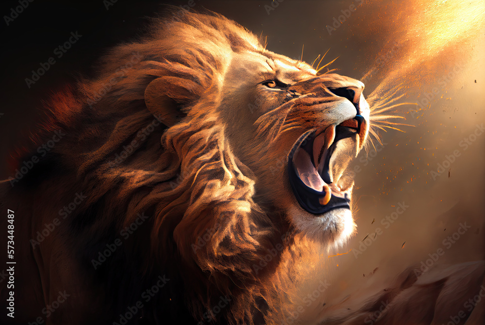 Roaring lion king portrait created with AI Stock Illustration | Adobe Stock