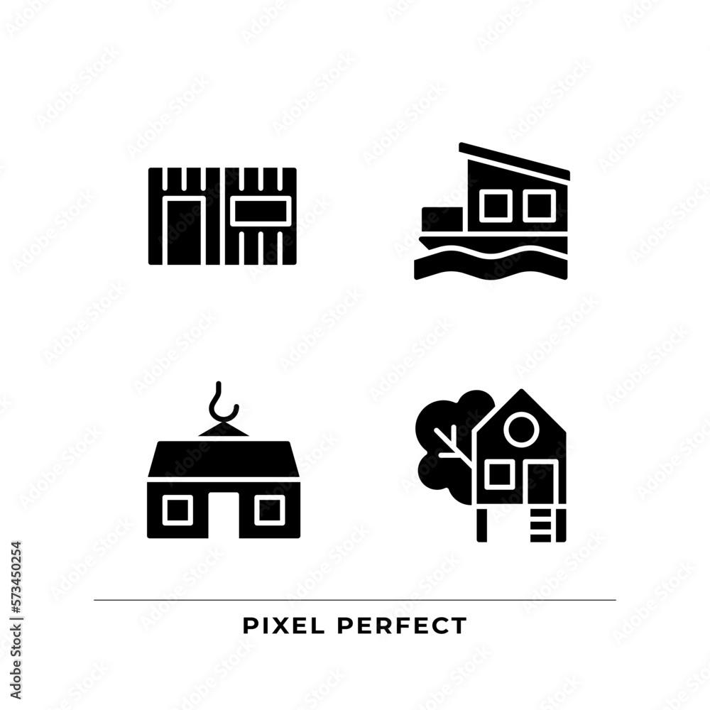Vetor de Compact houses black glyph icons set on white space. Modular ...