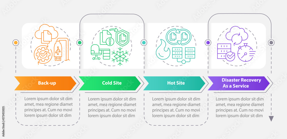 Types of disaster recovery rectangle infographic template. Data ...