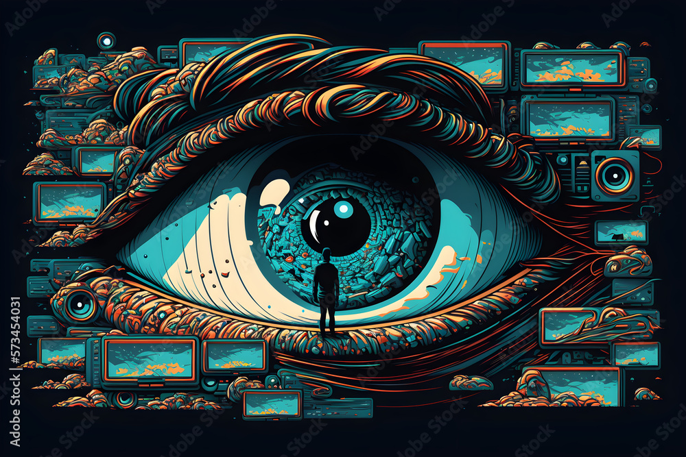 Propaganda big brother eye spying and brainwashing - Generative AI Stock Illustration | Adobe Stock