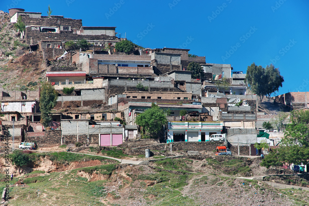 The panoramic view of Mingora in Swat valley of Himalayas, Pakistan ...