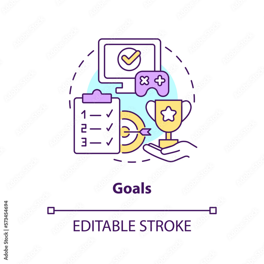 Goals concept icon. Complete task for reward. Game mechanics in ...