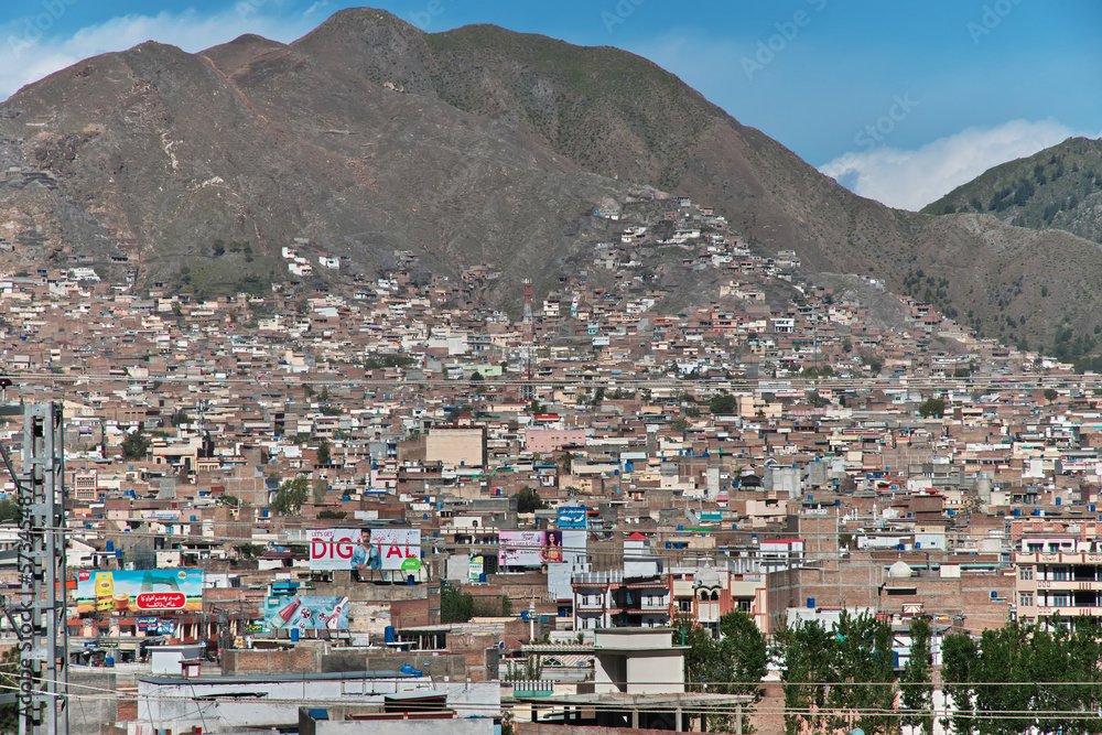 The panoramic view of Mingora in Swat valley of Himalayas, Pakistan ...