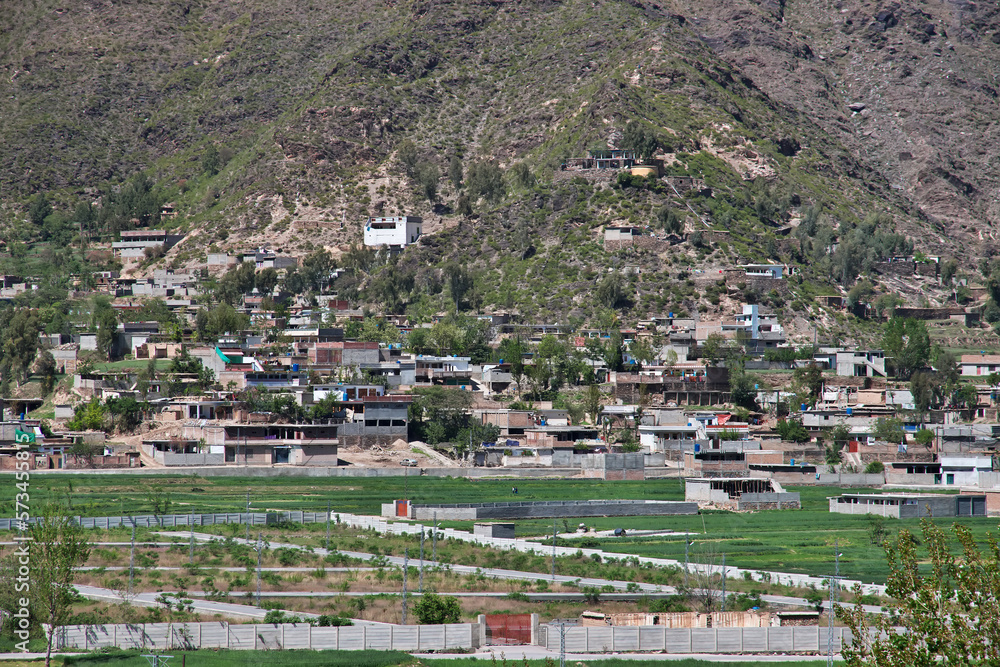 The panoramic view of Mingora in Swat valley of Himalayas, Pakistan ...