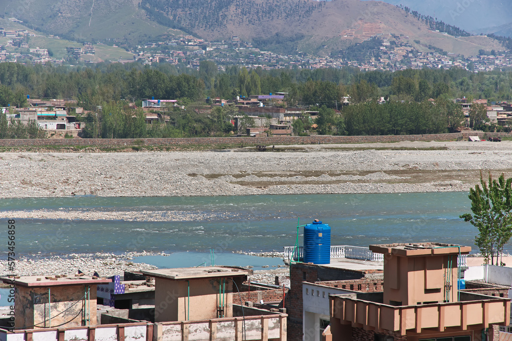 The panoramic view of Mingora in Swat valley of Himalayas, Pakistan ...