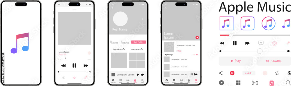 Apple music. App music. App interface template on Apple iPhone mockup ...