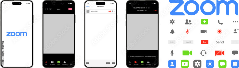 Zoom. App interface template on Apple Iphone mockup. Zoom Video ...