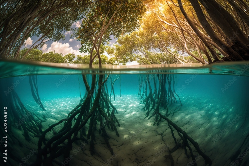 image, underwater photography of a flooded mangrove swamp, generative ...