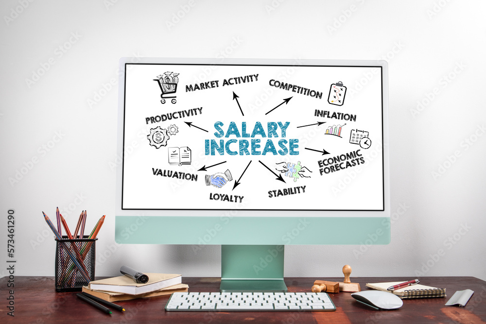 Salary Increase Concept. Illustration with icons, keywords and arrows ...