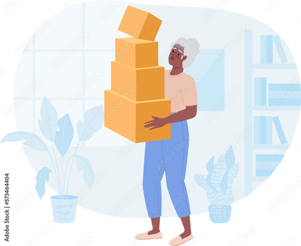 Hoarding disorder 2D vector isolated spot illustration. Old woman ...