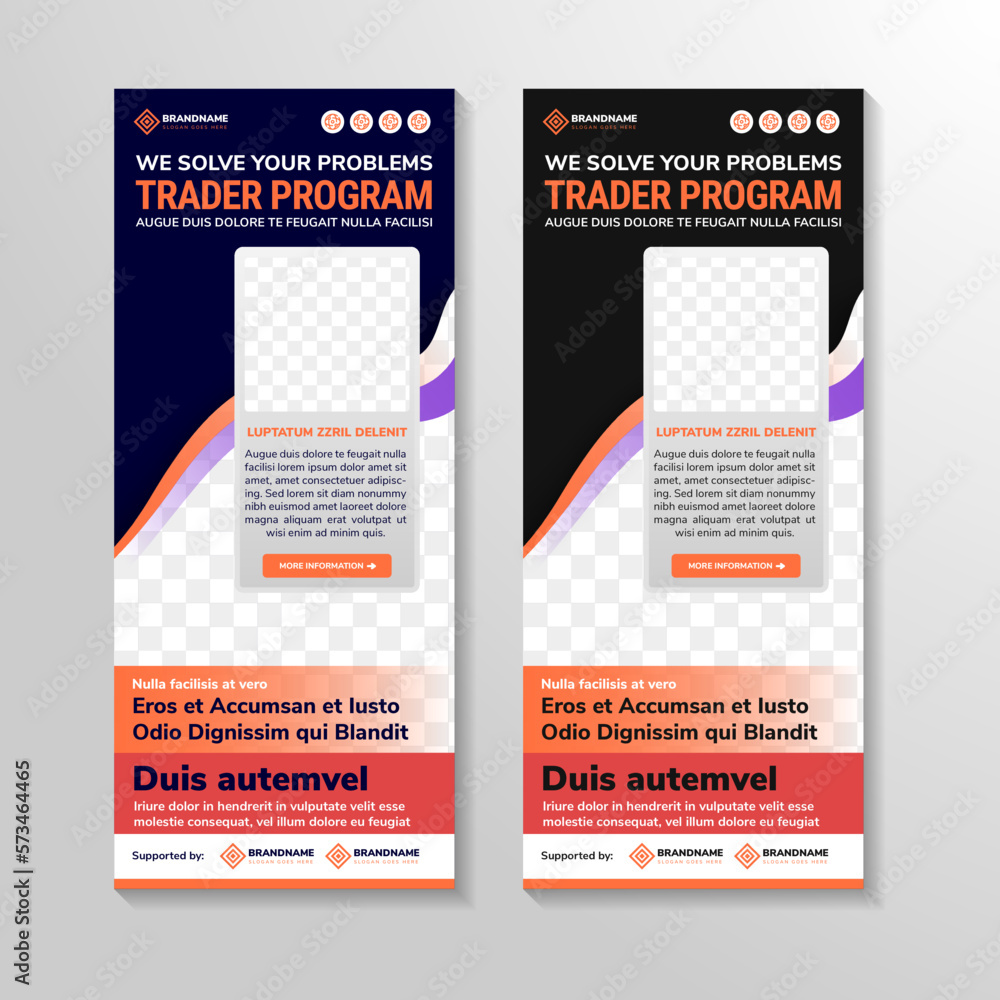 trader program business roll up design template, stand, vertical flag ...