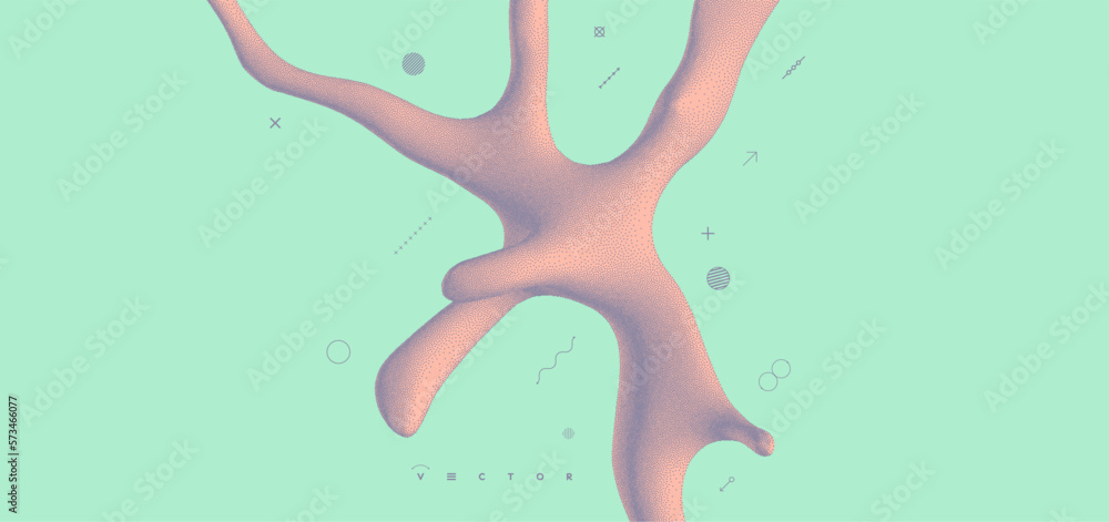 Abstract three-dimensional composition in dotwork style. Pointillism ...