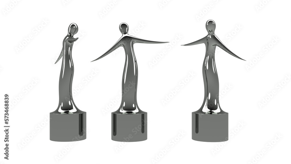 3D rendering female-shaped black metal Award crest Front, Back, and ...