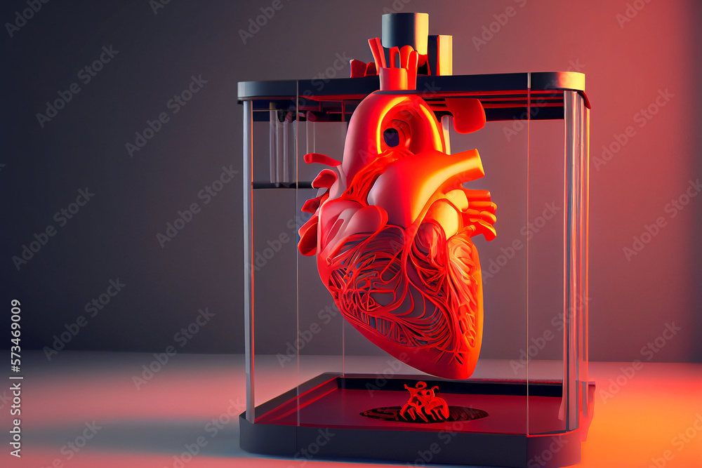 Human heart model printed on a 3D printer, showcasing the intricate ...