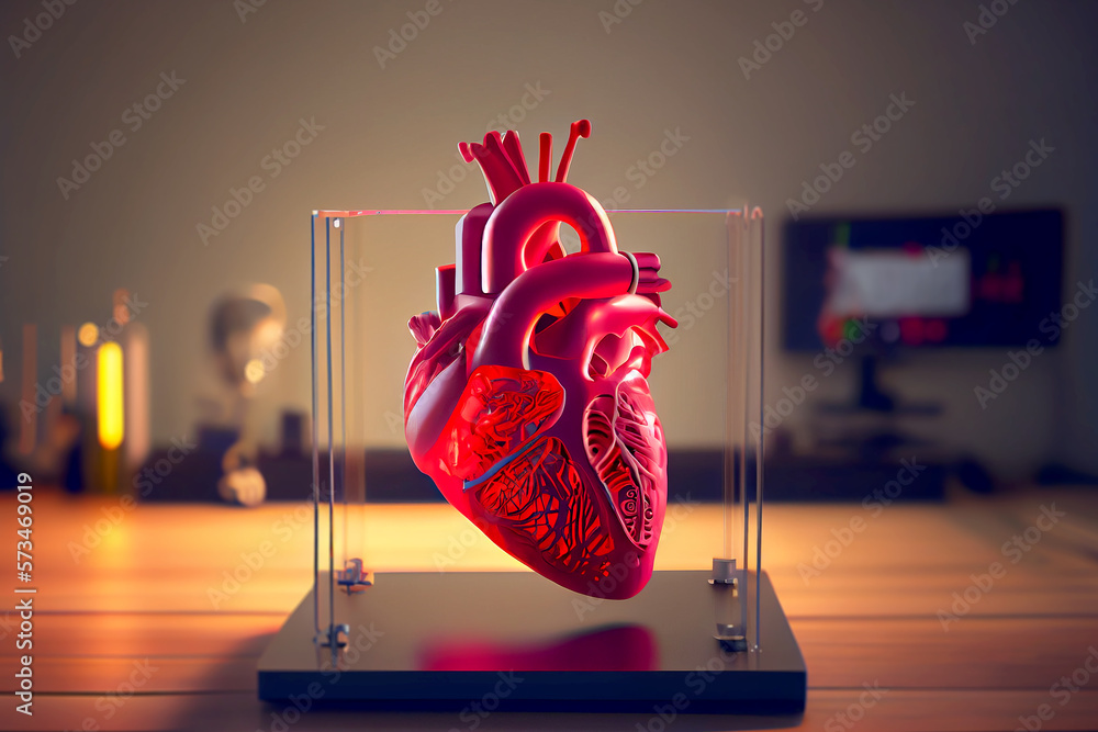 Human heart model printed on a 3D printer, showcasing the intricate ...