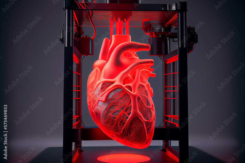 Human heart model printed on a 3D printer, showcasing the intricate ...