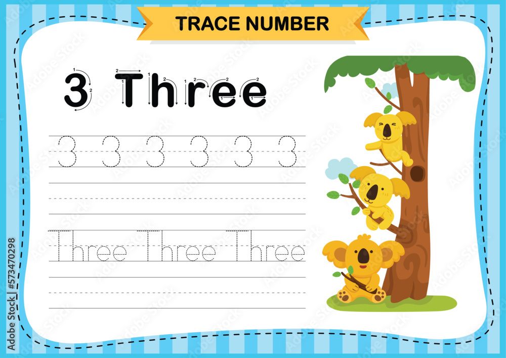Numbers exercise with cartoon vocabulary.Trace number design for ...