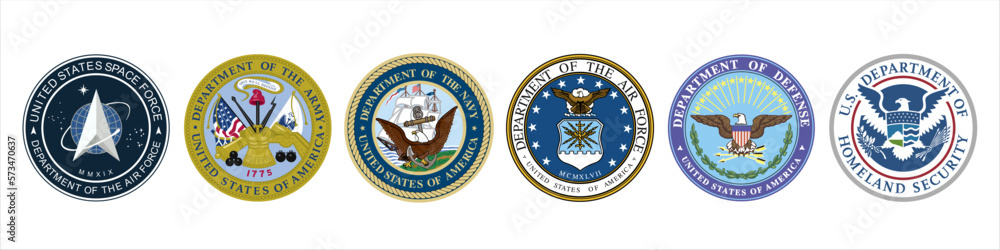 Logo set Homeland Security, US Navy, Marine Corps, USA Space Force ...
