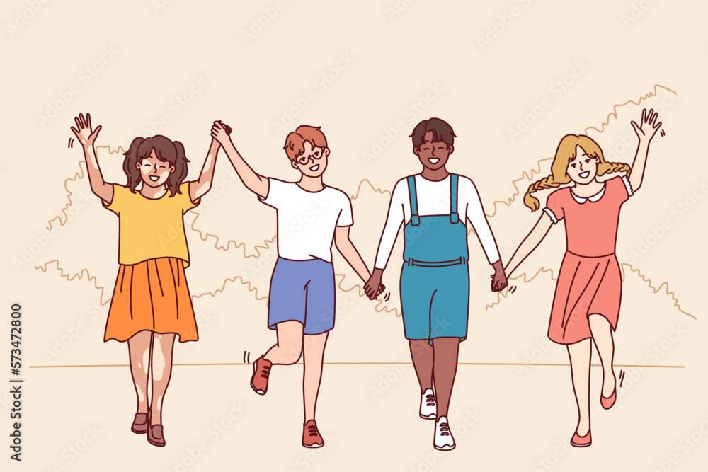 Friends teenagers diversity nationalities and races walk in park ...