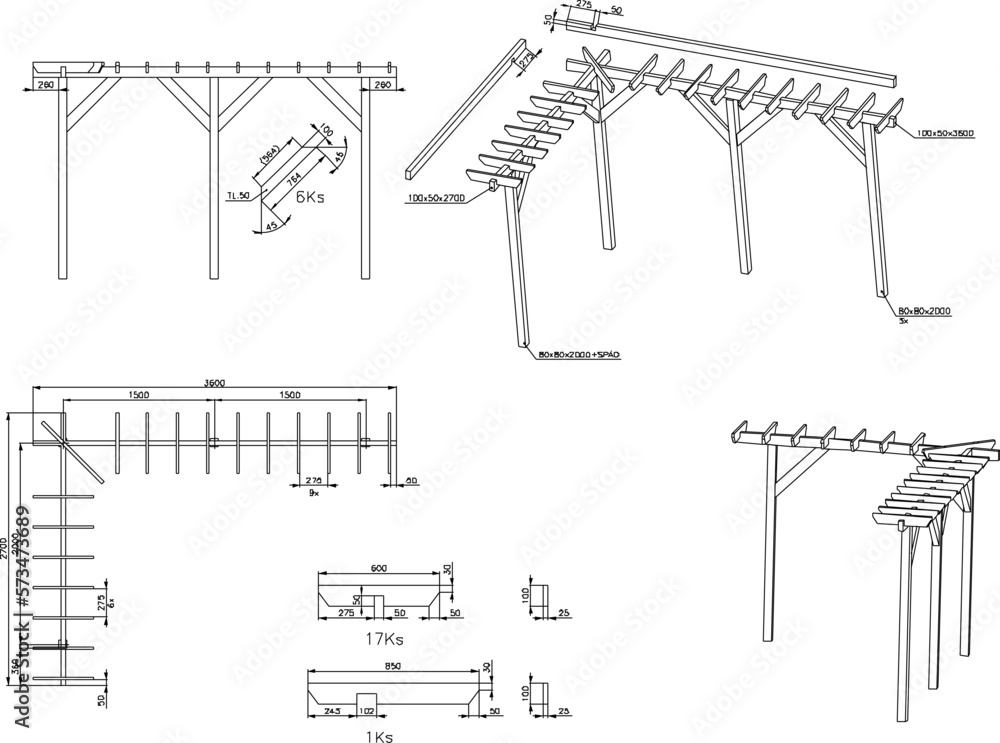 Construction pergola detailed silhouette illustration vector sketch ...