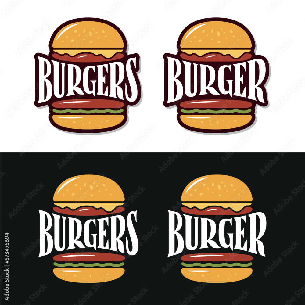 Burger logo template. Hand drawn burgers calligraphy. Street food ...