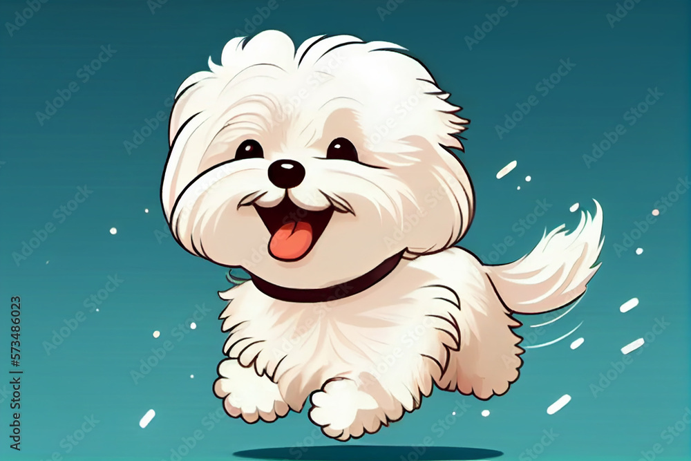 Cute cartoon maltese anime plays runs and smiles. Stock Illustration ...