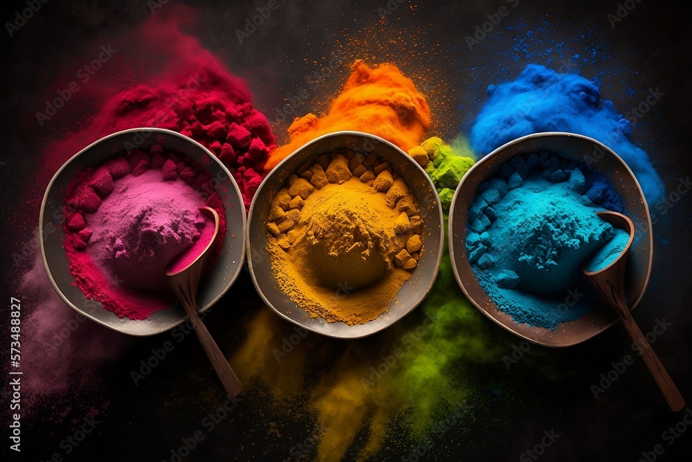 Festival of Colors, Colorful holi colors in bowls, Colorful holi gulal ...