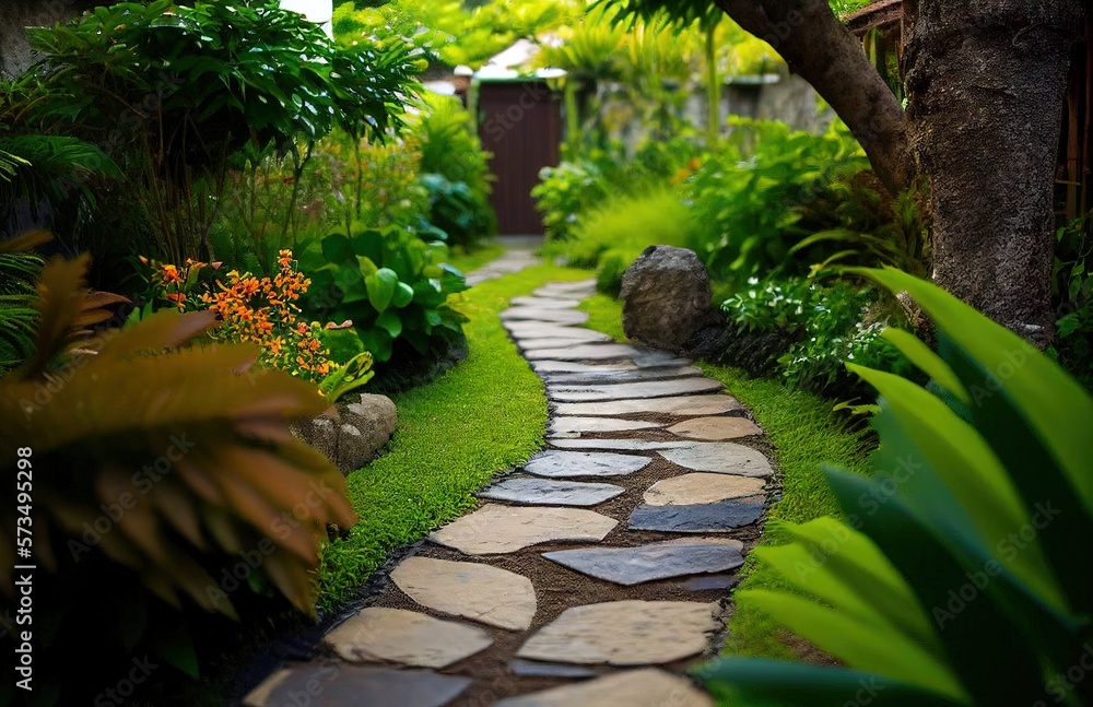 Green Home Garden Pathway Design Concept 1. Generative AI. Stock ...
