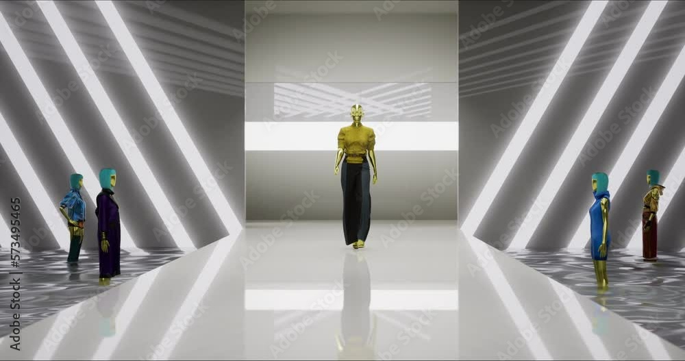 3D Fashion Show. The Virtual Female Model Walks Down the Runway. A ...