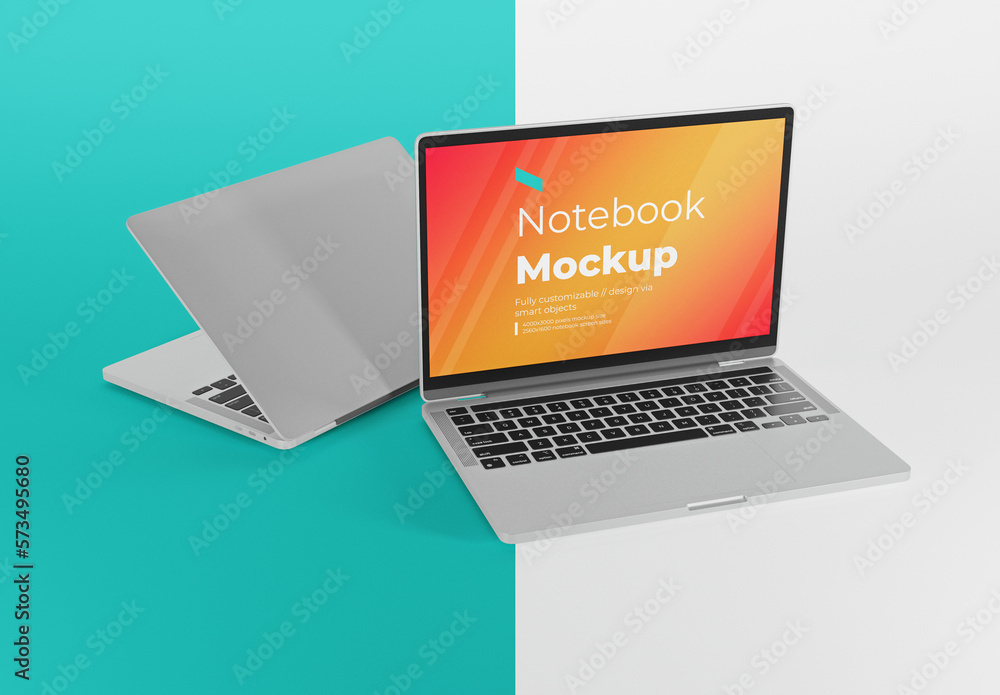 Modern Laptop Mockup Fron and Back View Stock Template | Adobe Stock
