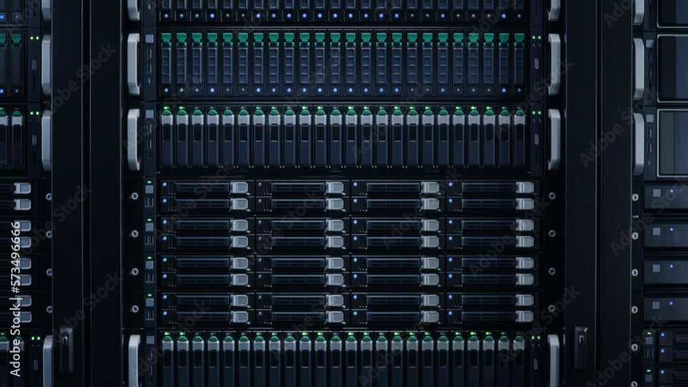 Front VIew of Server Rack with Blinking Lights in Modern Datacenter ...