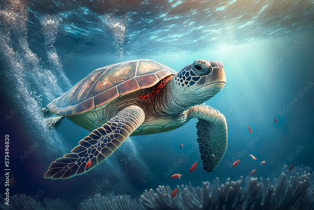 Sea turtle swimming in the under sea , Beautiful Underwater and ...