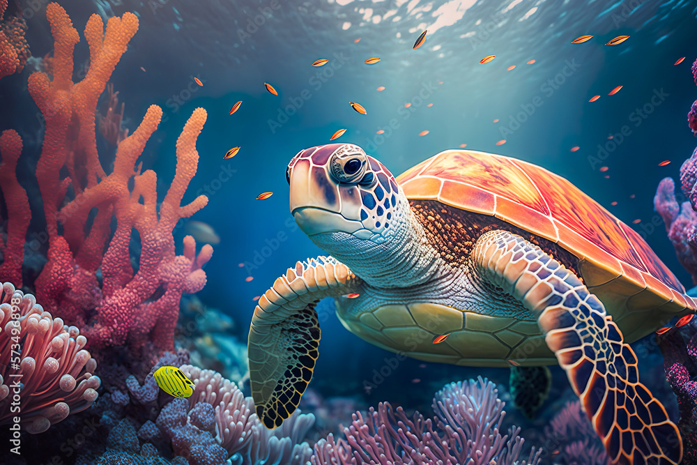 Sea turtle swimming in the under sea , Beautiful Underwater and ...