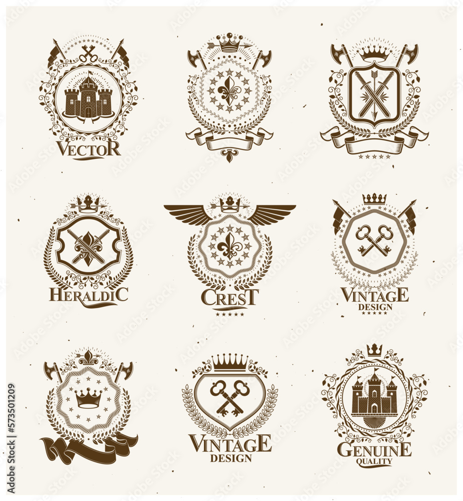 Heraldic signs, elements, heraldry emblems, insignias, signs, vectors ...