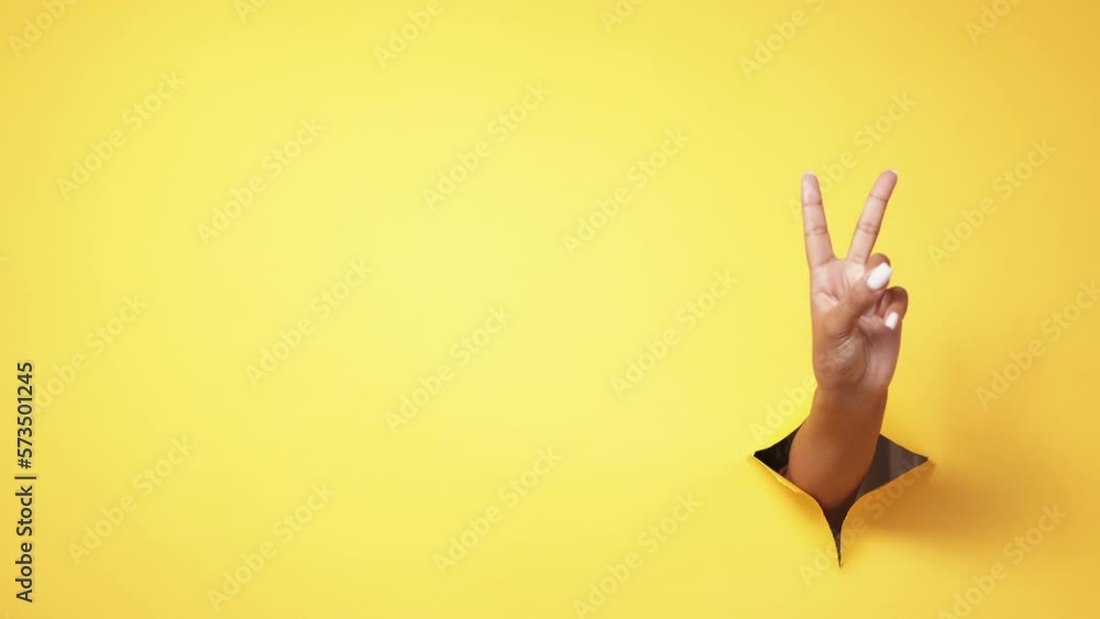 Peace gesture. Victory signal. Winner support. Female hand showing V ...