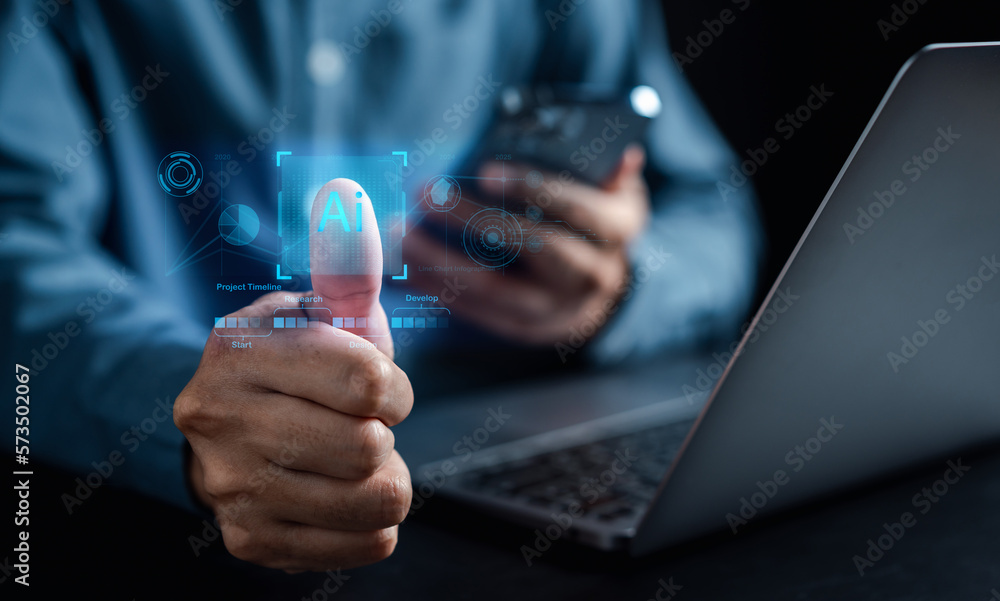 Technology and people concept man use AI to help work, AI Learning and ...