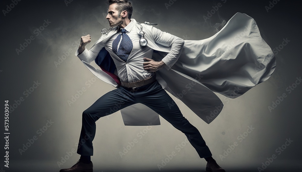 Doctor super-hero illustration of a doctor in hero pose generative ai ...
