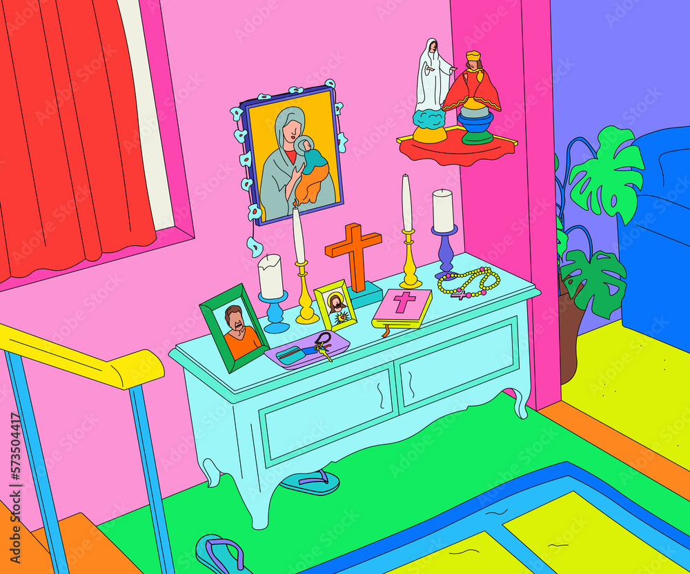 Altar in Filipino home Stock Illustration | Adobe Stock