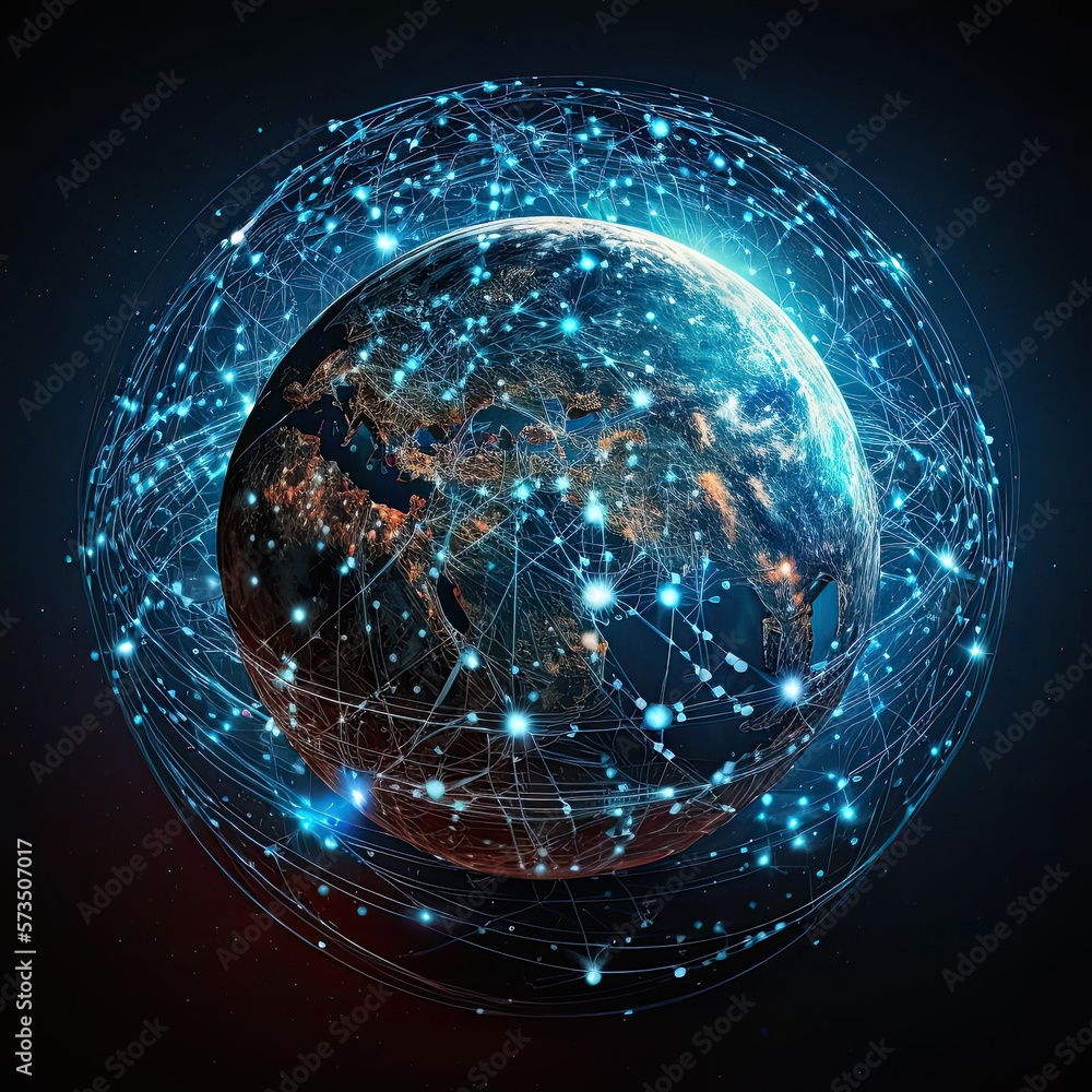 Internet technology with global communication network connected around ...