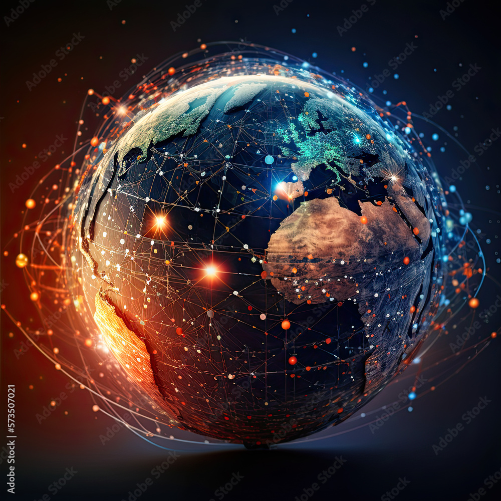 ภาพประกอบสต็อก Internet technology with global communication network ...