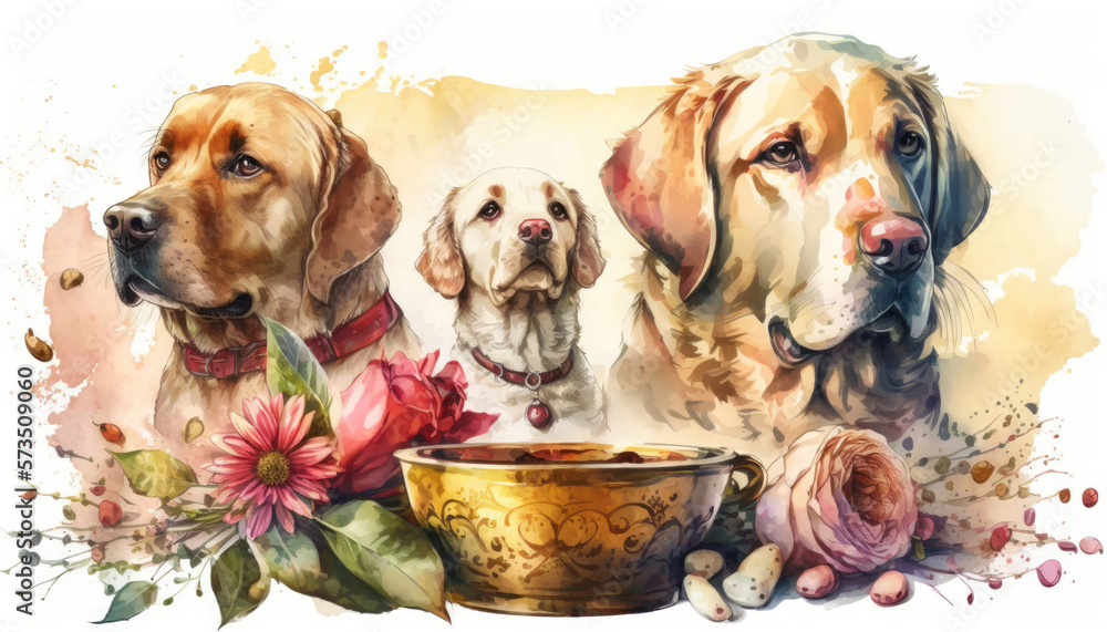 Watercolor dogs near bowl with dog food poster, Generative AI ...