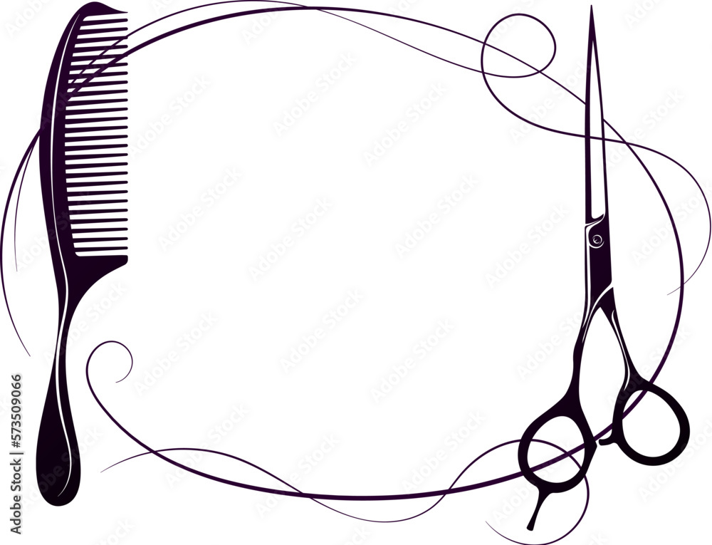 Scissors comb curls hair beautiful oval frame. Design for a beauty ...