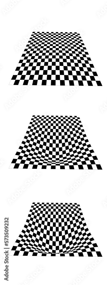Distortion process of checkered planes in perspective. Warped tile ...