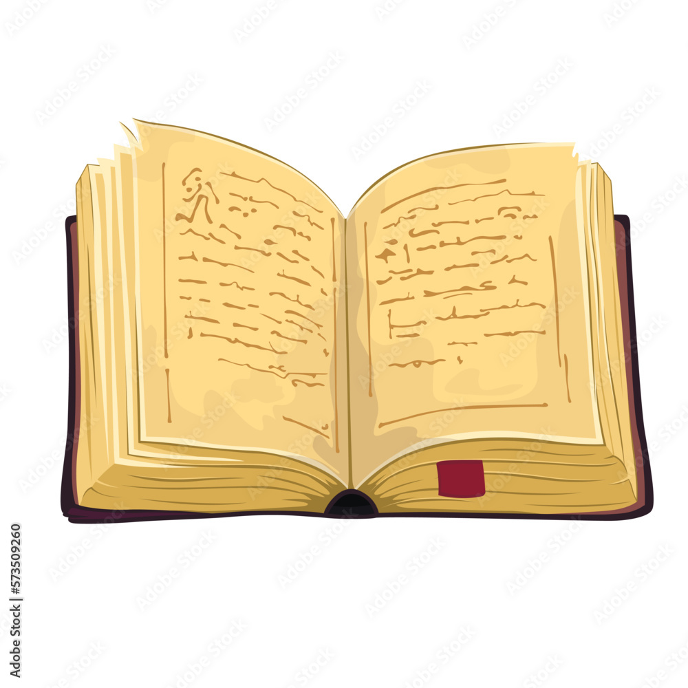 Magic open book. an old open book with incomprehensible mystical ...