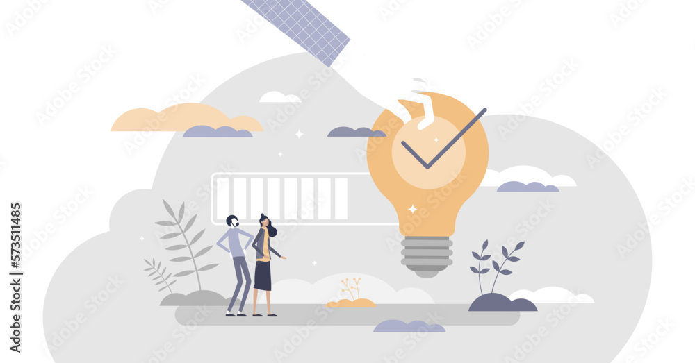 Generating ideas with innovative and creative thinking tiny person concept, transparent ...