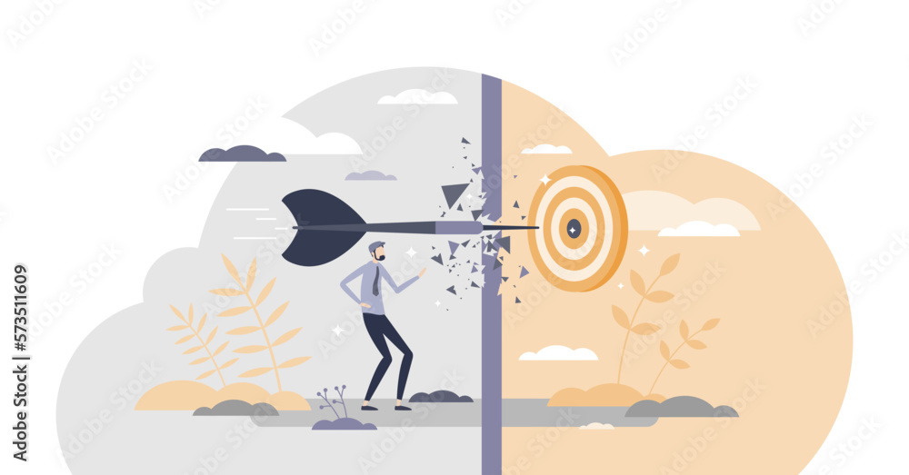 Achieving goals with success after obstacle breakthrough tiny person ...