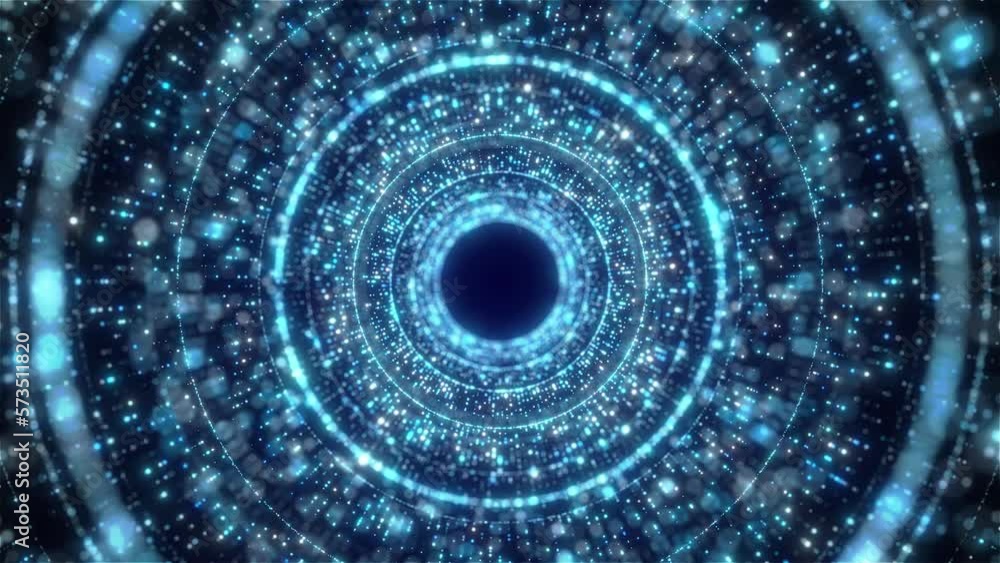 Abstract Animated Particle Tunnel, Digital Data Tunnel Motion Background, Glittering Glowing ...