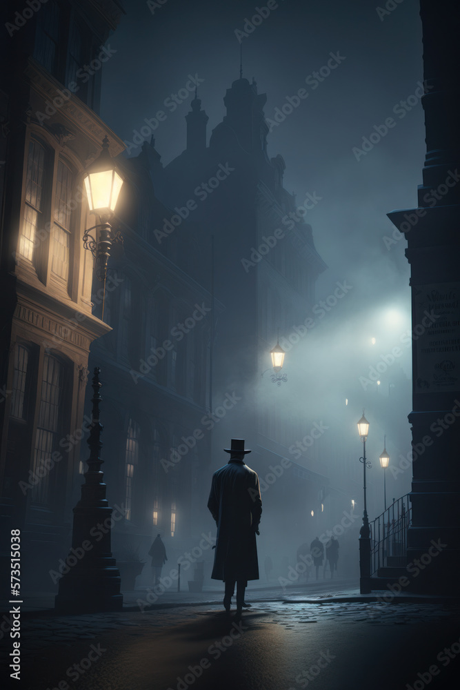 jack the ripper at foggy night in street of london. generative ai Stock ...