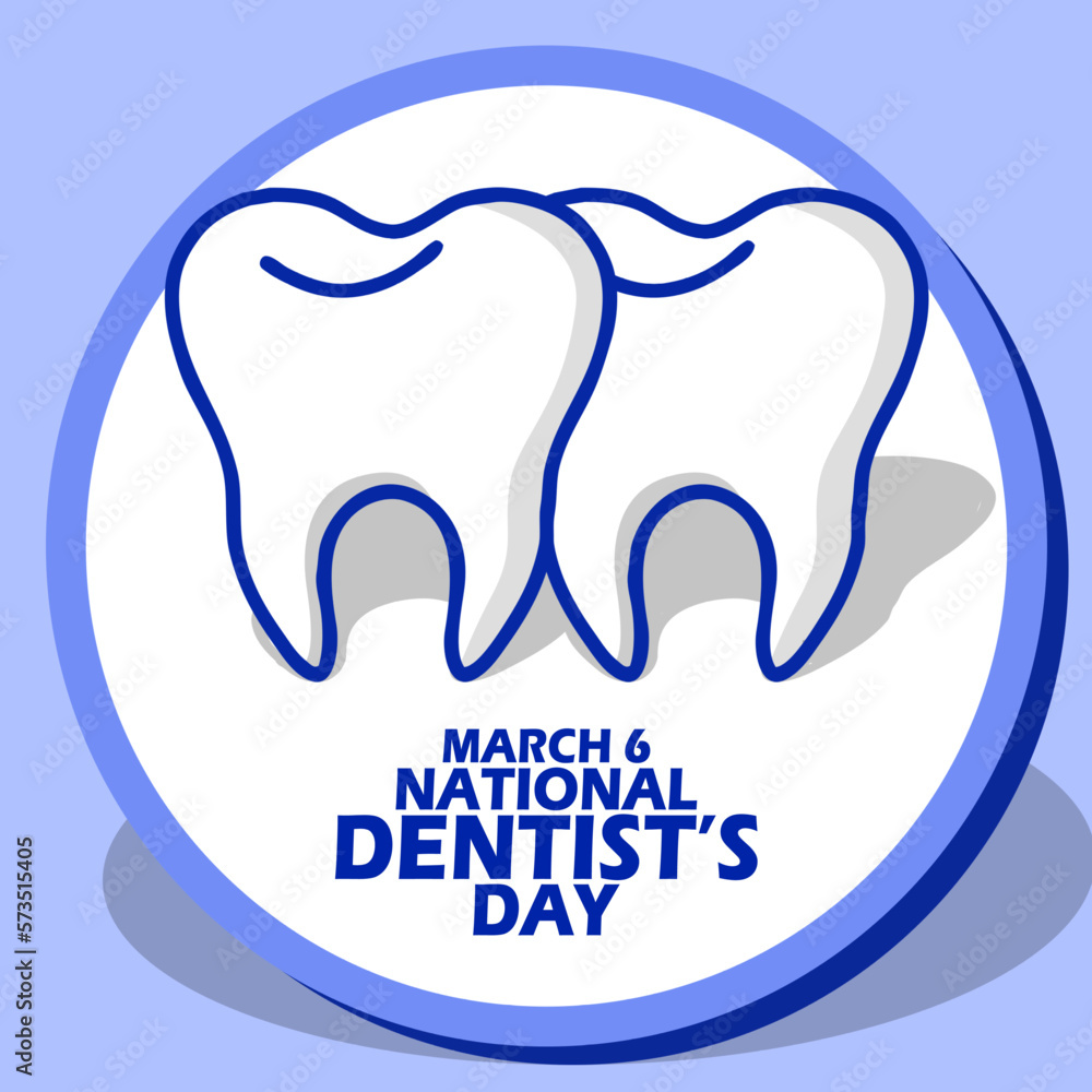 Illustration of two healthy teeth with bold text in a circle frame on ...