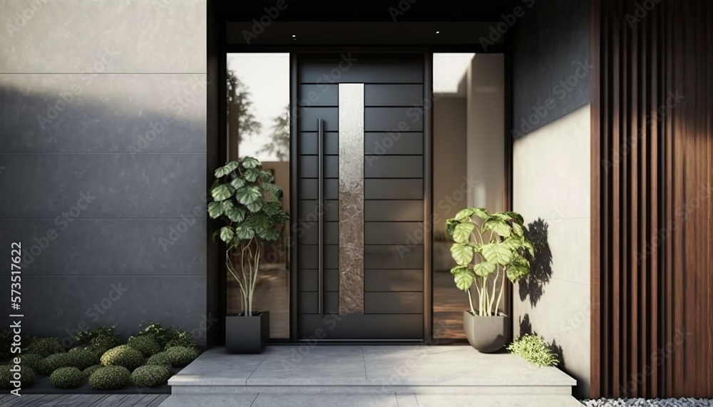 beautiful modern black front door gives a good impression of the house ...